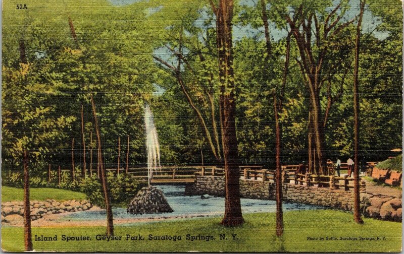Island Spouter Geyser Park Saratoga Springs NY New York Linen Postcard ...