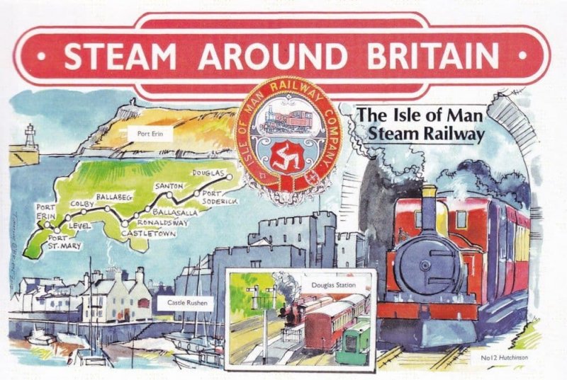 Isle Of Man Steam Railway Co Map Ships Castle Rushen Train Postcard ...