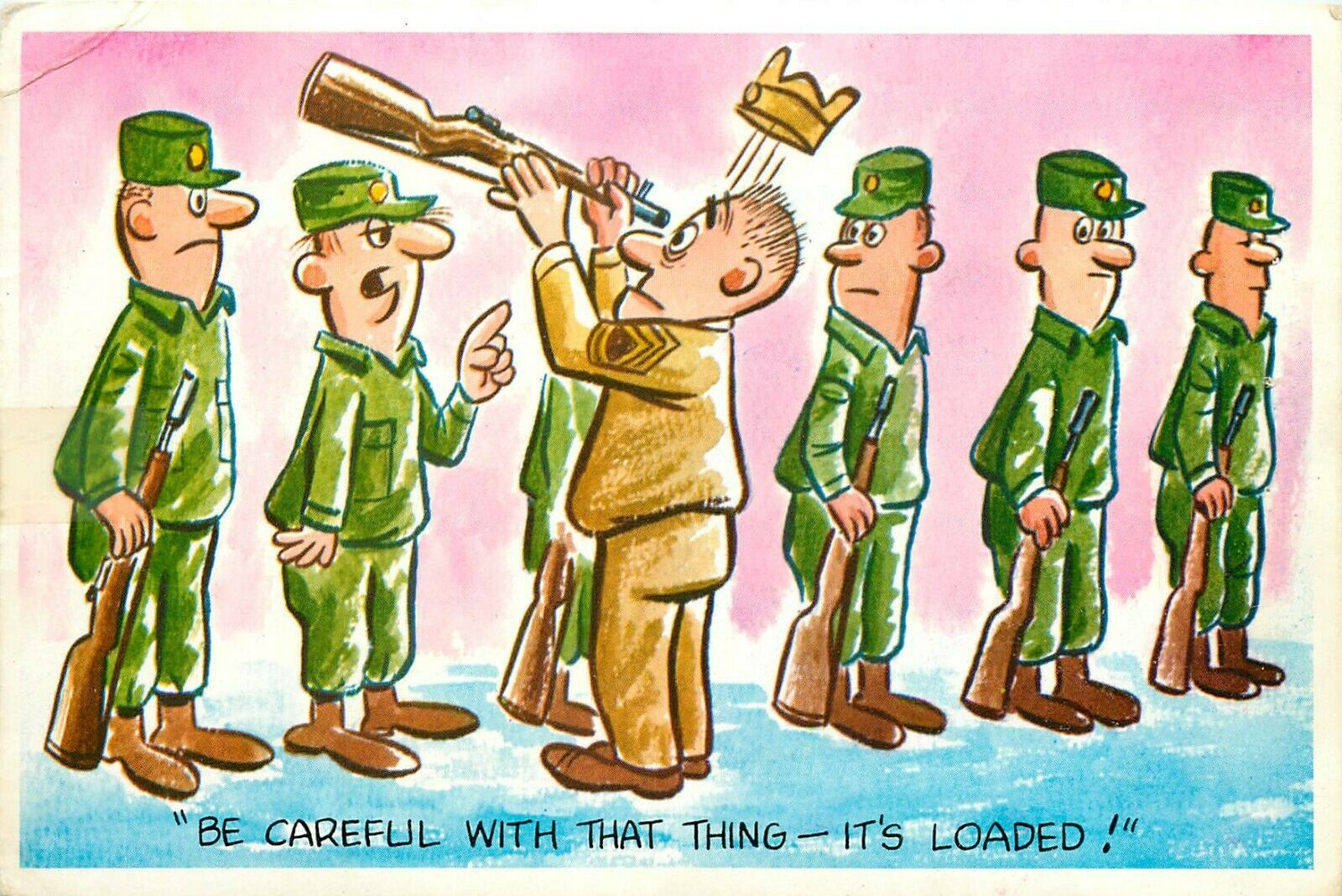 U S Military Army Boot Camp Comic Postcard 1970's Careful it's Loaded ...