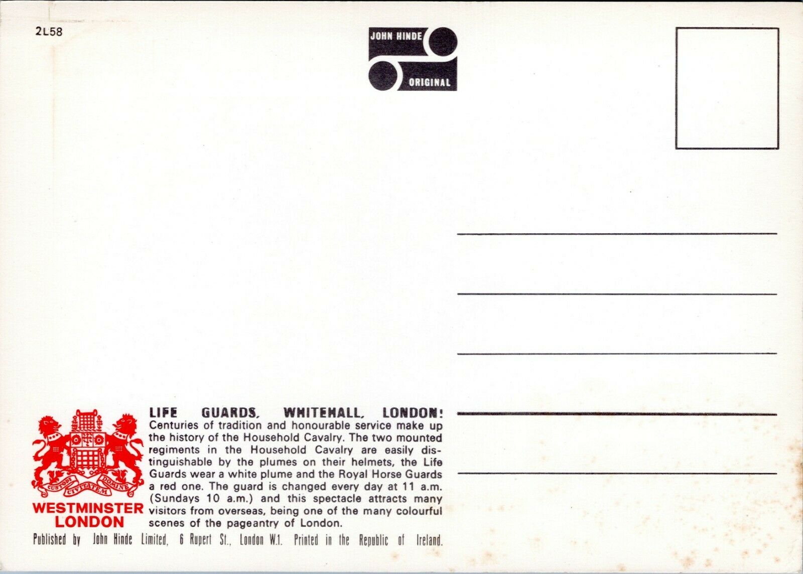 postcard London, England UK - Life Guards Sentry, Whitehall | Europe ...