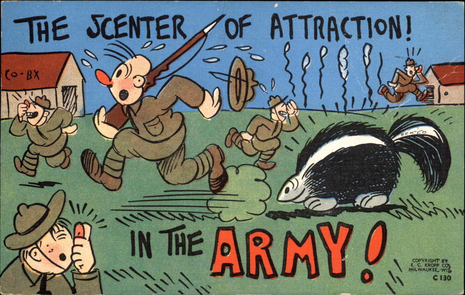 Military Comic Skunk Scares Army Soldiers c1940s Linen Postcard | Other ...