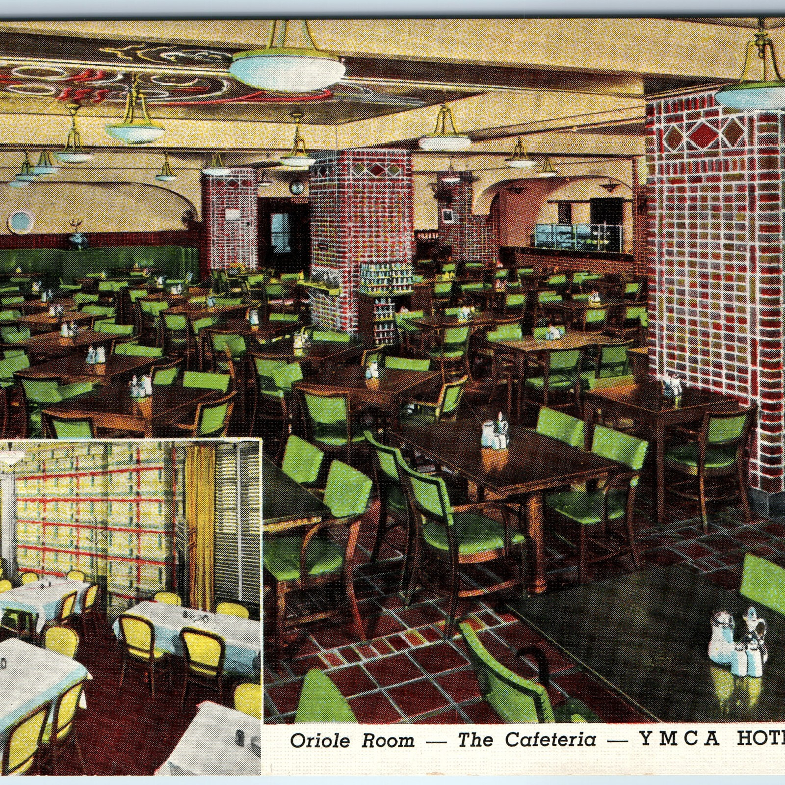 1939 Chicago, IL YMCA Hotel Interior Cafeteria Oriole Room Café Seating ...