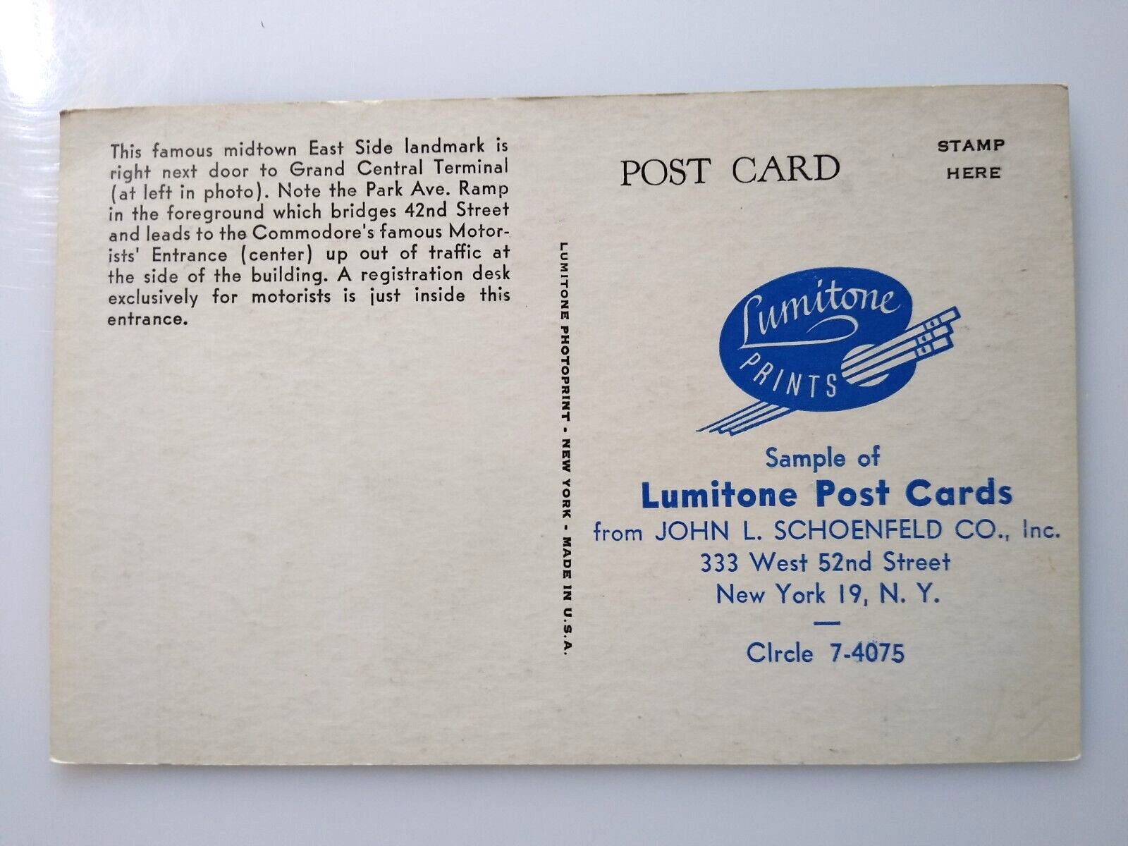 Hotel Commodore Postcard Building New York City Old Cars NYC 42nd ...