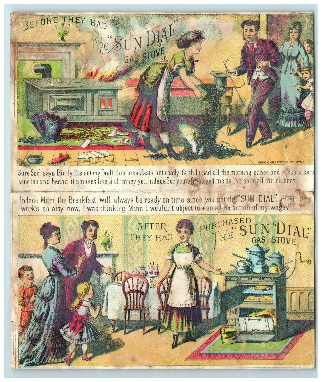 1880's-90's Folder Card Sun Dial Gas Stove Before & After Comical ...