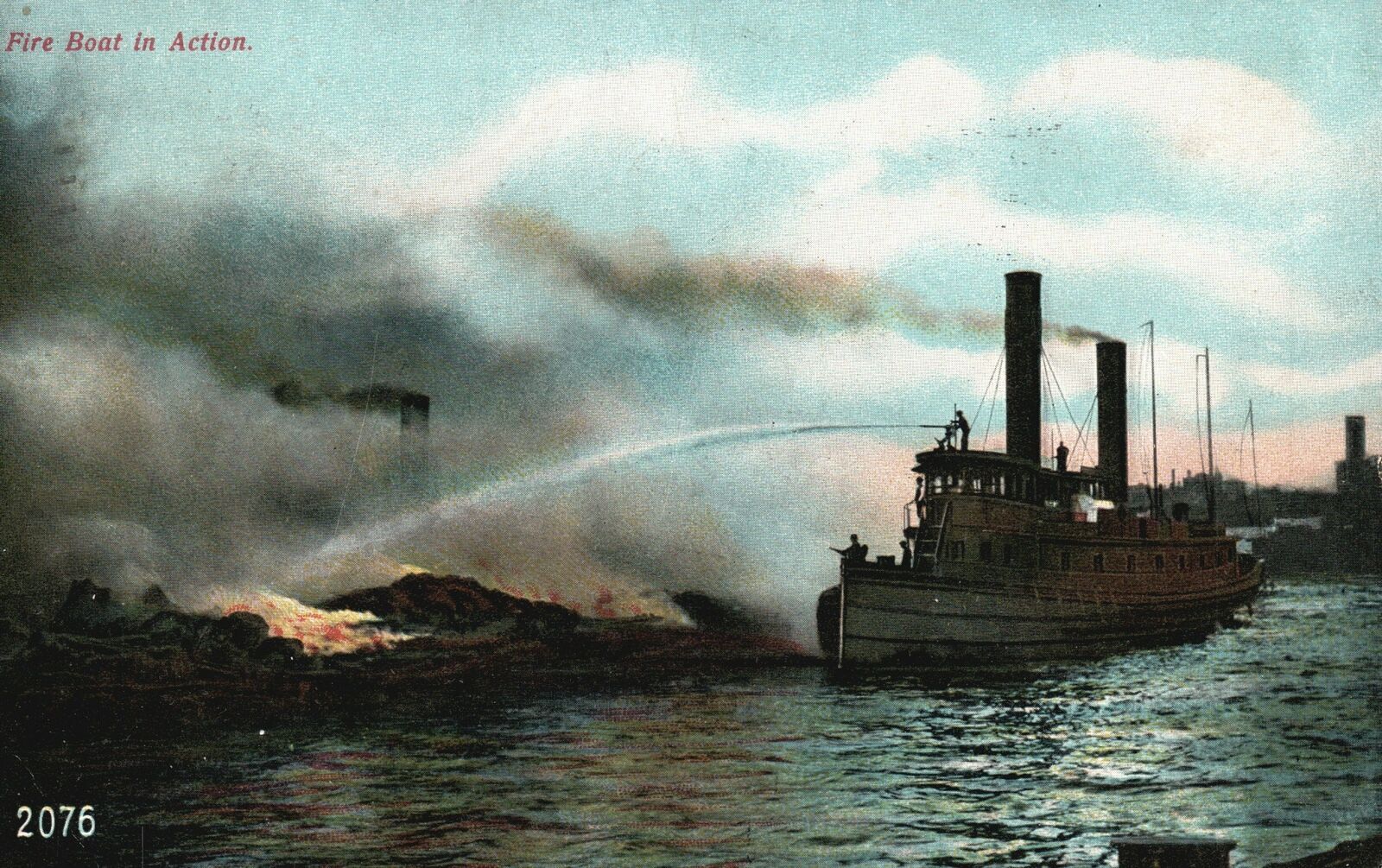 Vintage Postcard 1908 Fire Boat In Action Watercraft Firefighting ...