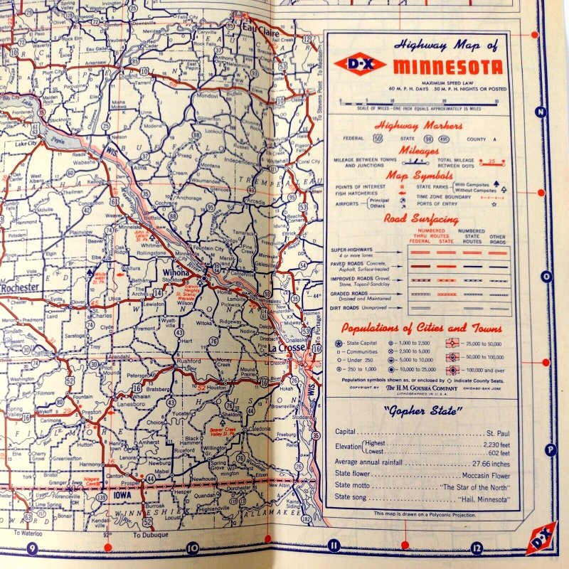 Circa 1940 Minnesota Road Map D-X Mid-Continent Petroleum Corporation ...