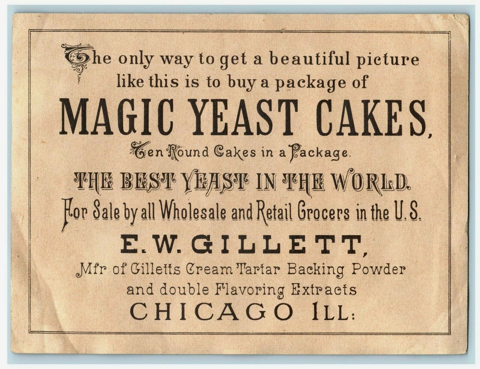 1880s-90s E.W. Gillett Magic Yeast Cakes Cream Tartar Extracts Cute ...
