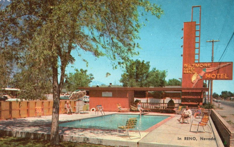 Vintage Postcard Biltmore Guest Ranch Motel Swimming Pool Cottages Reno ...