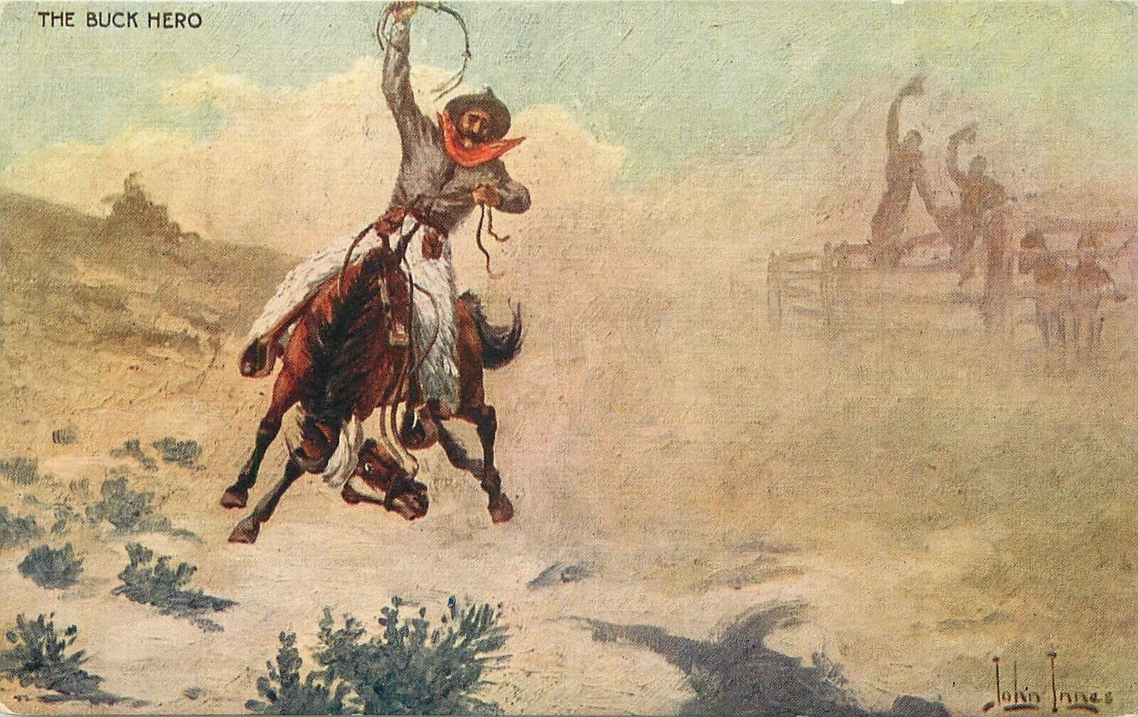Postcard C-1910 John Innes Cowboy Artist bucking horse MacFarlane 23 ...