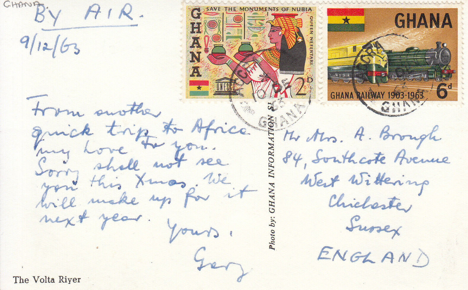 Ghana Volta river scenic air mail photo postcard 1963 | Other ...
