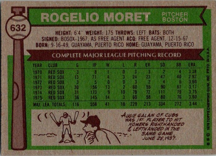 1976 Topps Baseball Card Rogelio Moret Boston Red Sox sk13076 | Topics ...
