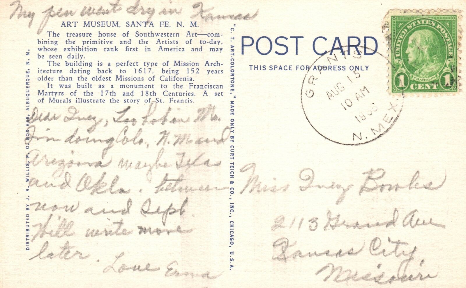 Vintage Postcard 1935 Art Museum Of New Mexico Santa Fe By Art ...