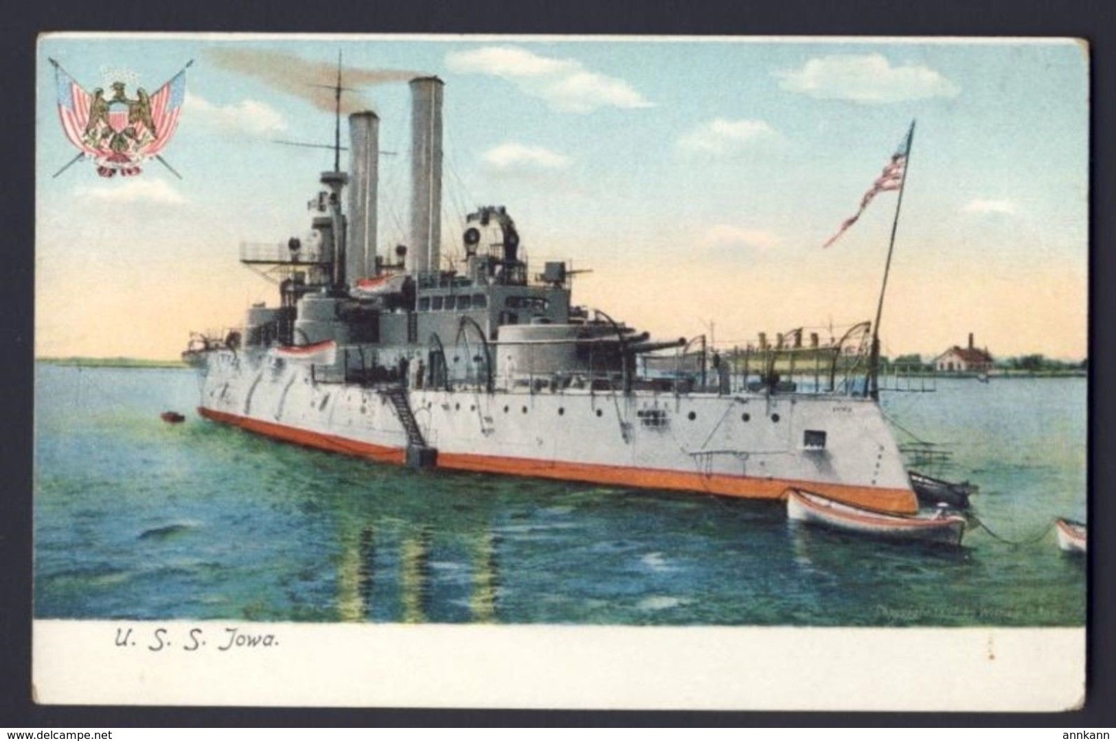 U.S.S. IOWA - US Navy Ship Armoured Battleship, flag & eagle emblem ...