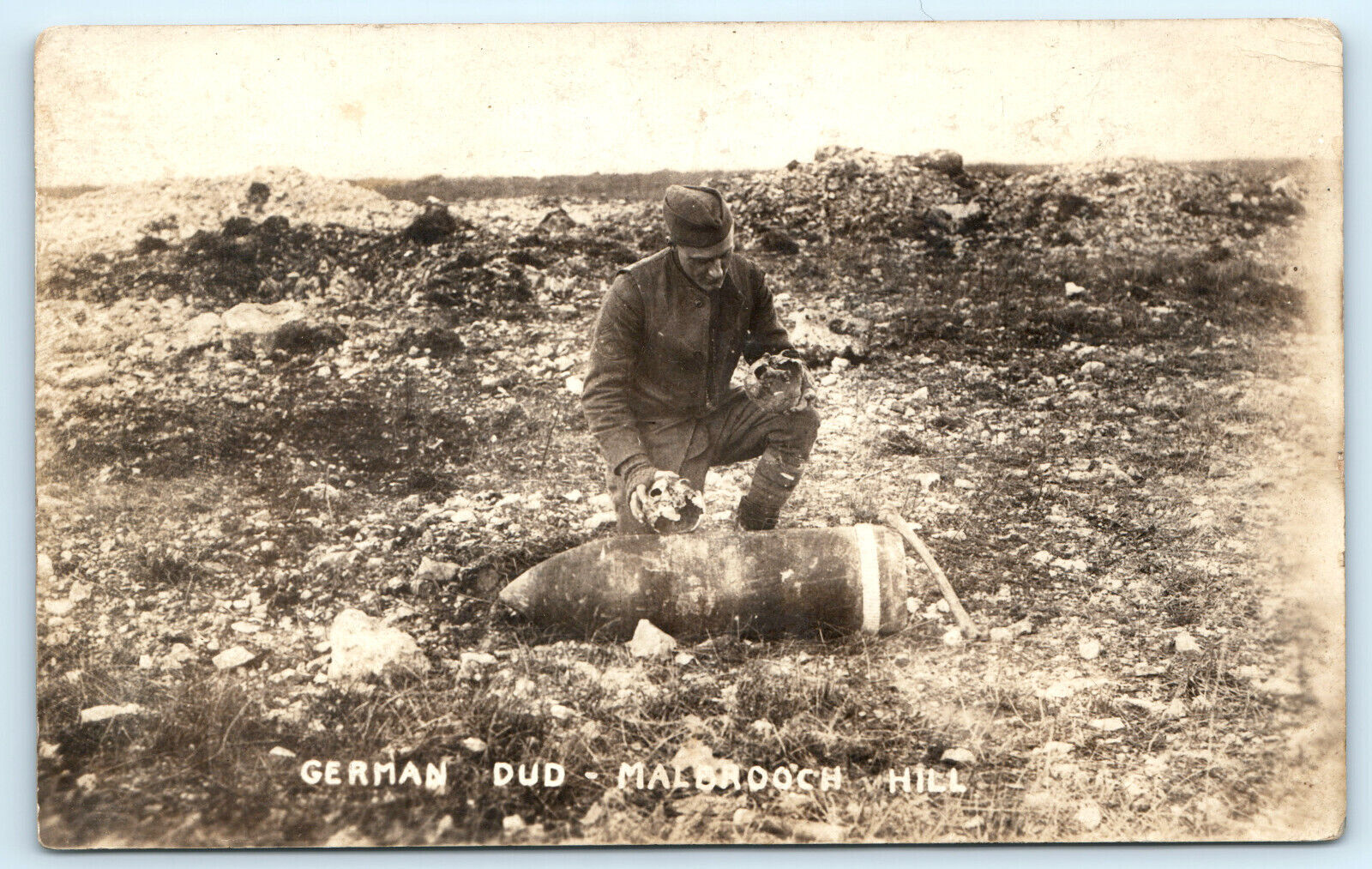 WWI US Army Soldier Holding Skulls Bones German Shell Rppc Real Photo ...