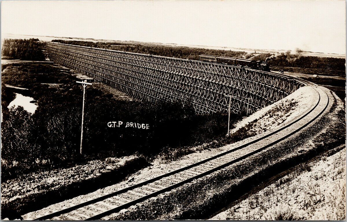 GTP Wooden Trestle Bridge Duhamel Alberta Train Battle River RPPC ...