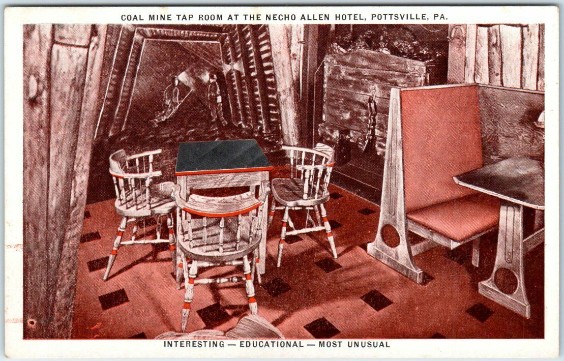 Pottsville, PA Postcard "Coal Mine Tap Room Necho Allen Hotel" Table ...