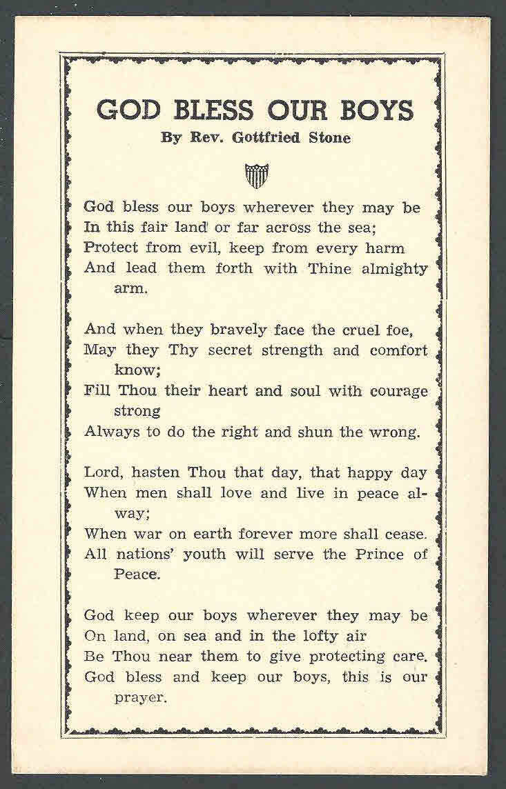 Ca 1915 PPC* WW1 God Bless Our Boys A Poem By Rev Gotfried Stone Mint ...
