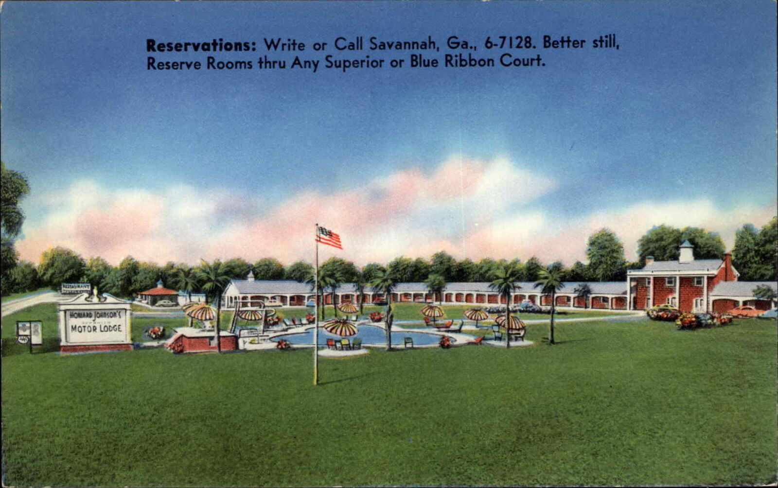 Savannah Georgia GA Blue Ribbon Court Swimming Pool c1950s-60s Postcard ...