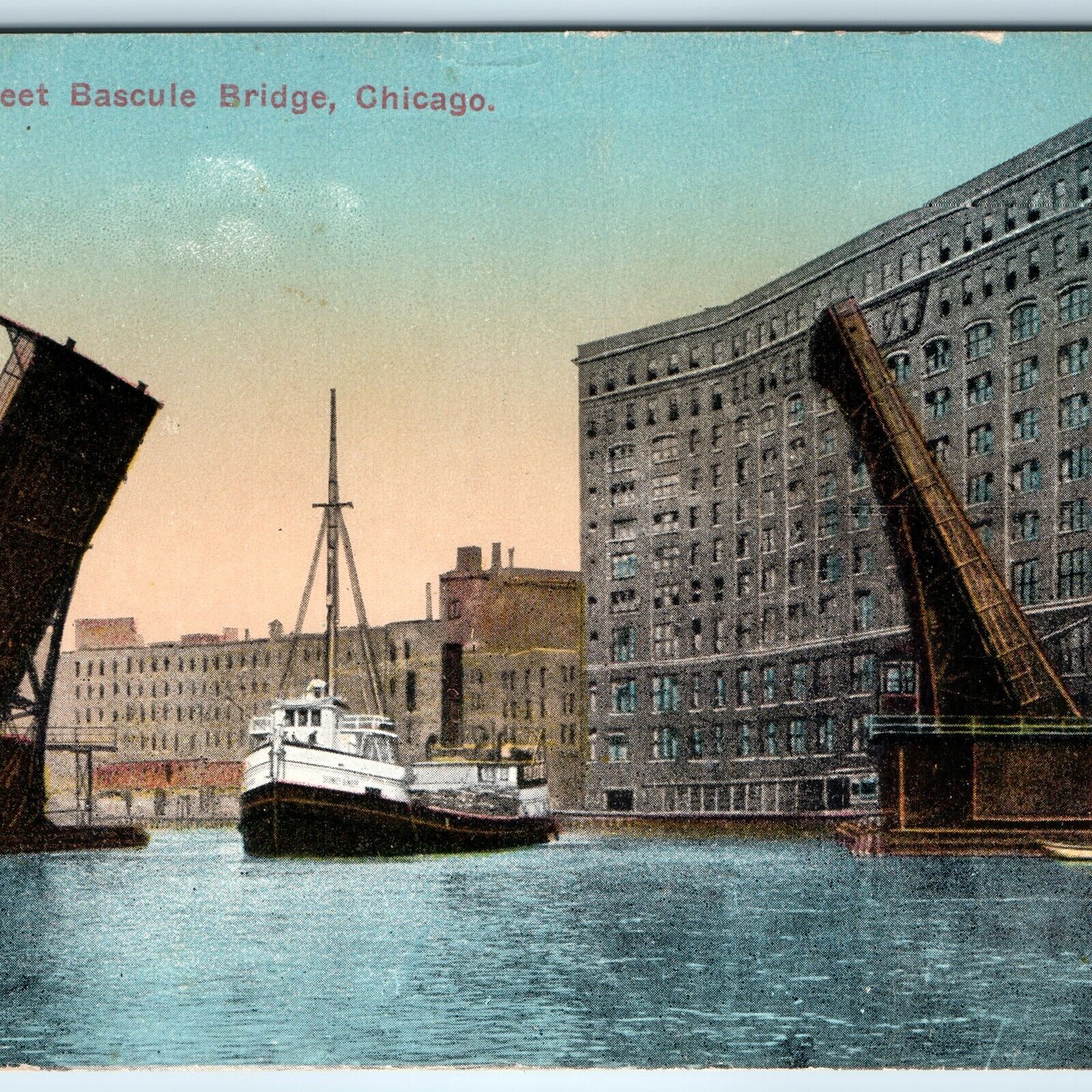 c1910s Chicago, IL Bascule State Street Bridge PC Downtown Steamship ...