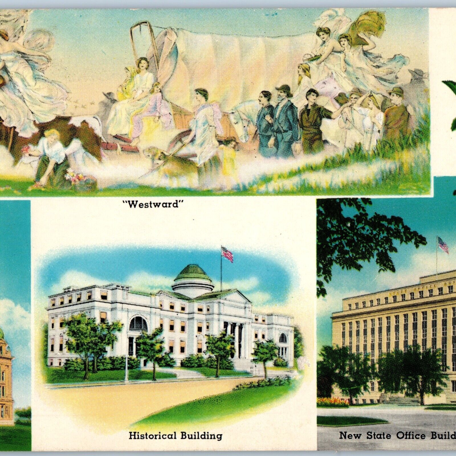 8" Panoramic c1960s Iowa Info Illustrated Collage Oversize King ...