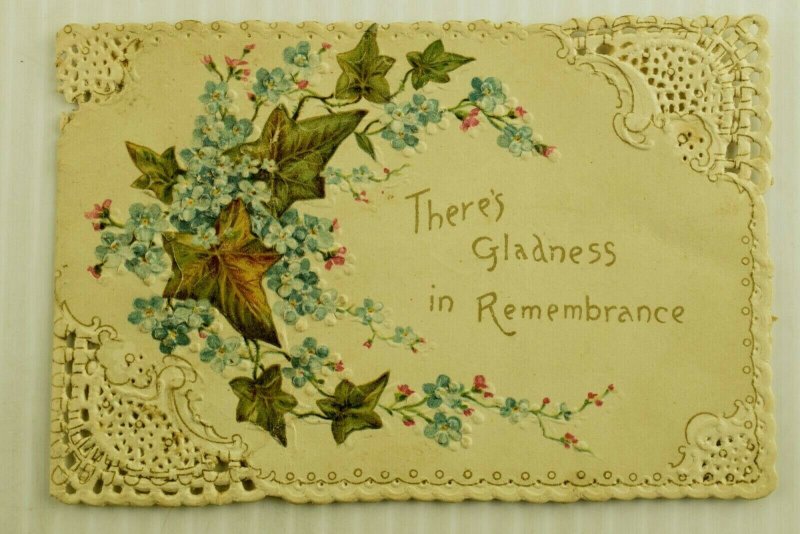 1880's Embossed Victorian Remembrance Card Paper Lace Ivy Forget-Me ...