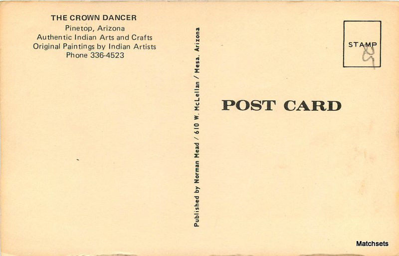 Crown Dancer Native American PINETOP ARIZONA Norman Mead postcard 7655 ...