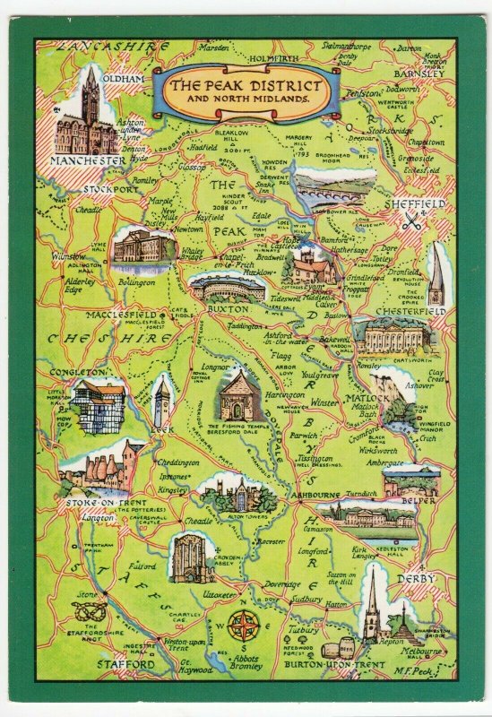 Derbyshire; The Peak District Map PPC By Salmon, Unused, c 1960's ...