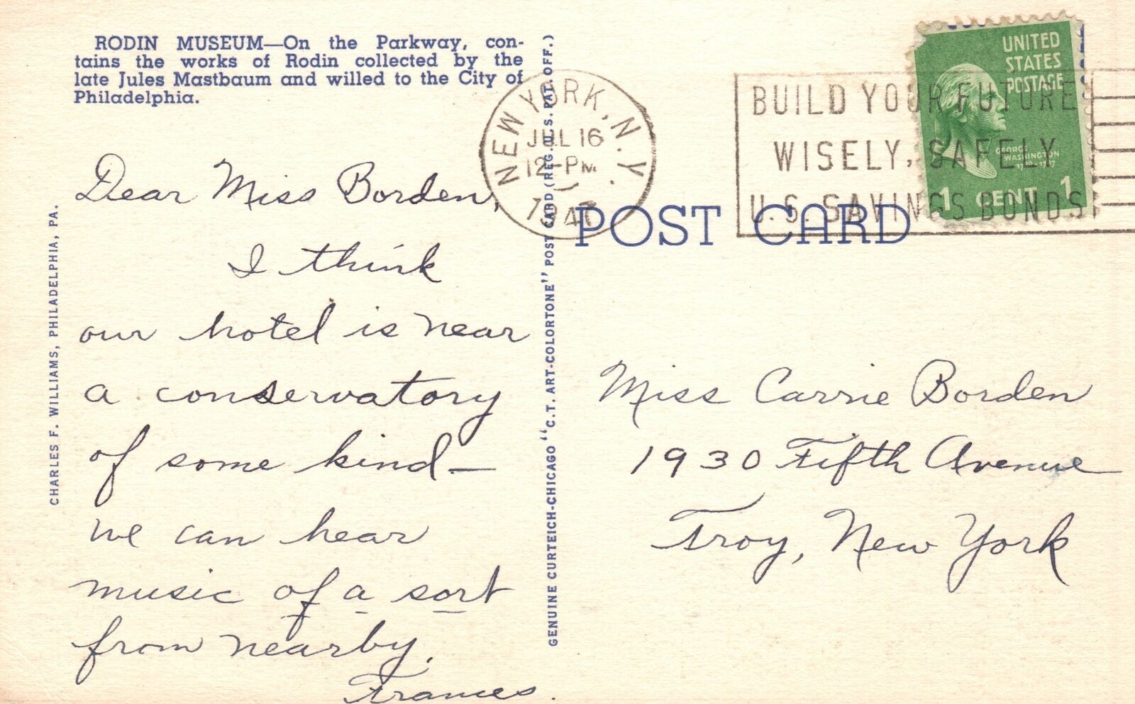 Vintage Postcard 1940's Rodin Museum Building Parkway Philadelphia ...