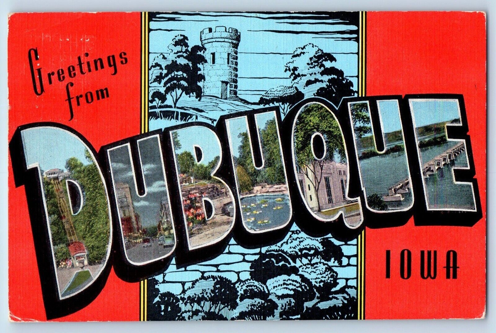 Dubuque Iowa Postcard Greetings Jumbo Big Letters Multiview 1947 ...