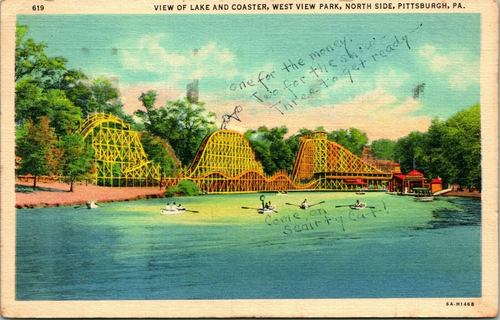Vtg Linen Postcard Pittsburgh West View Park View of Lake and Coaster ...