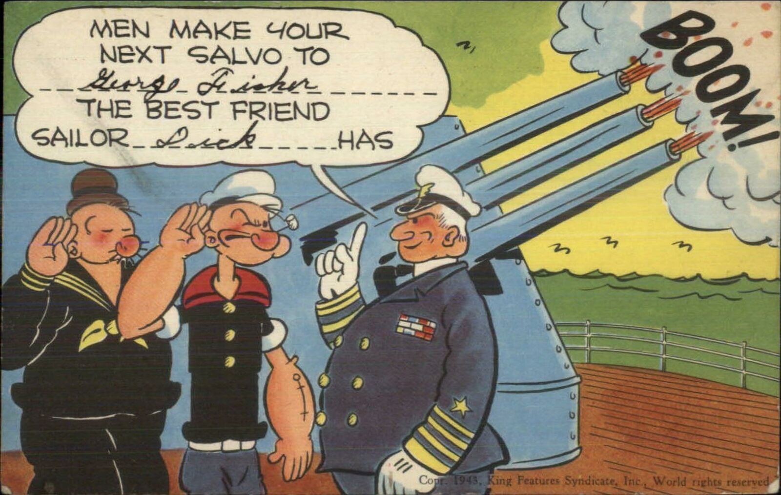 WWII Popeye Navy Comic Cannons Firing 1946 Used Postcard | Topics ...