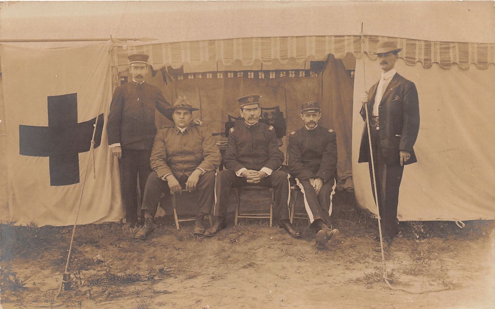 J43/ Interesting RPPC Postcard c1910 Red Cross Tent Uniforms Men 4 ...