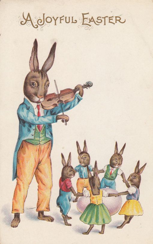 Rabbit with Violin and Dancing Bunnies - Joyful Easter Greetings ...