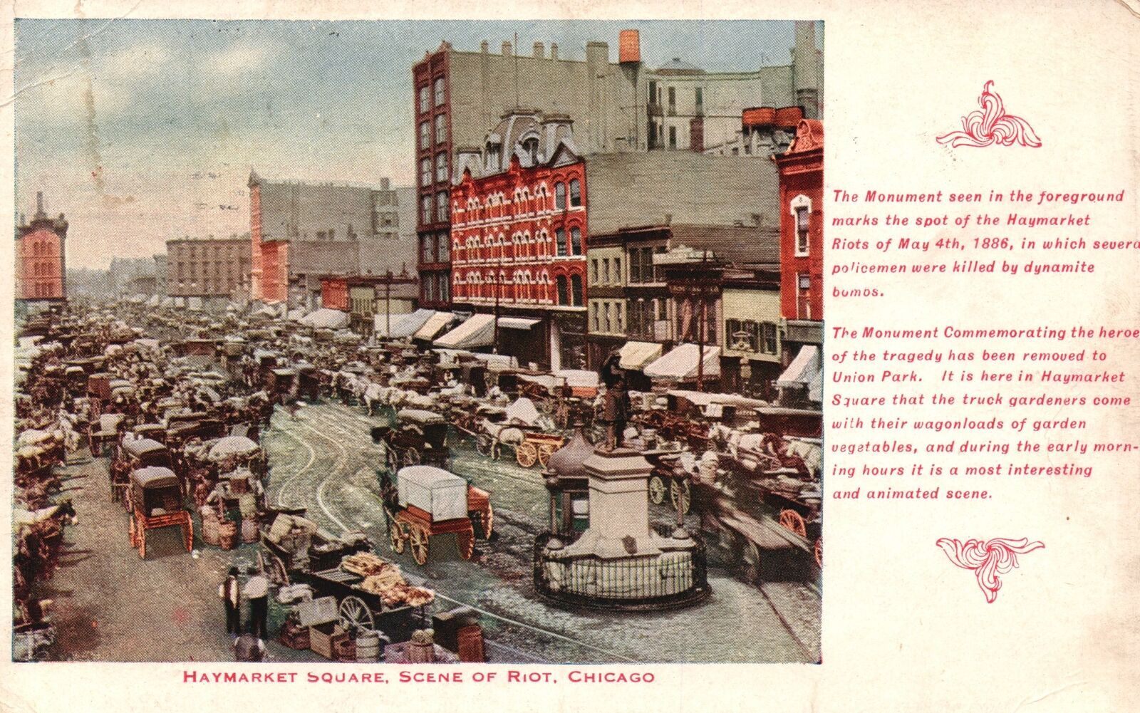 Vintage Postcard 1913 Haymarket Square Monument Science of Riot Chicago ...