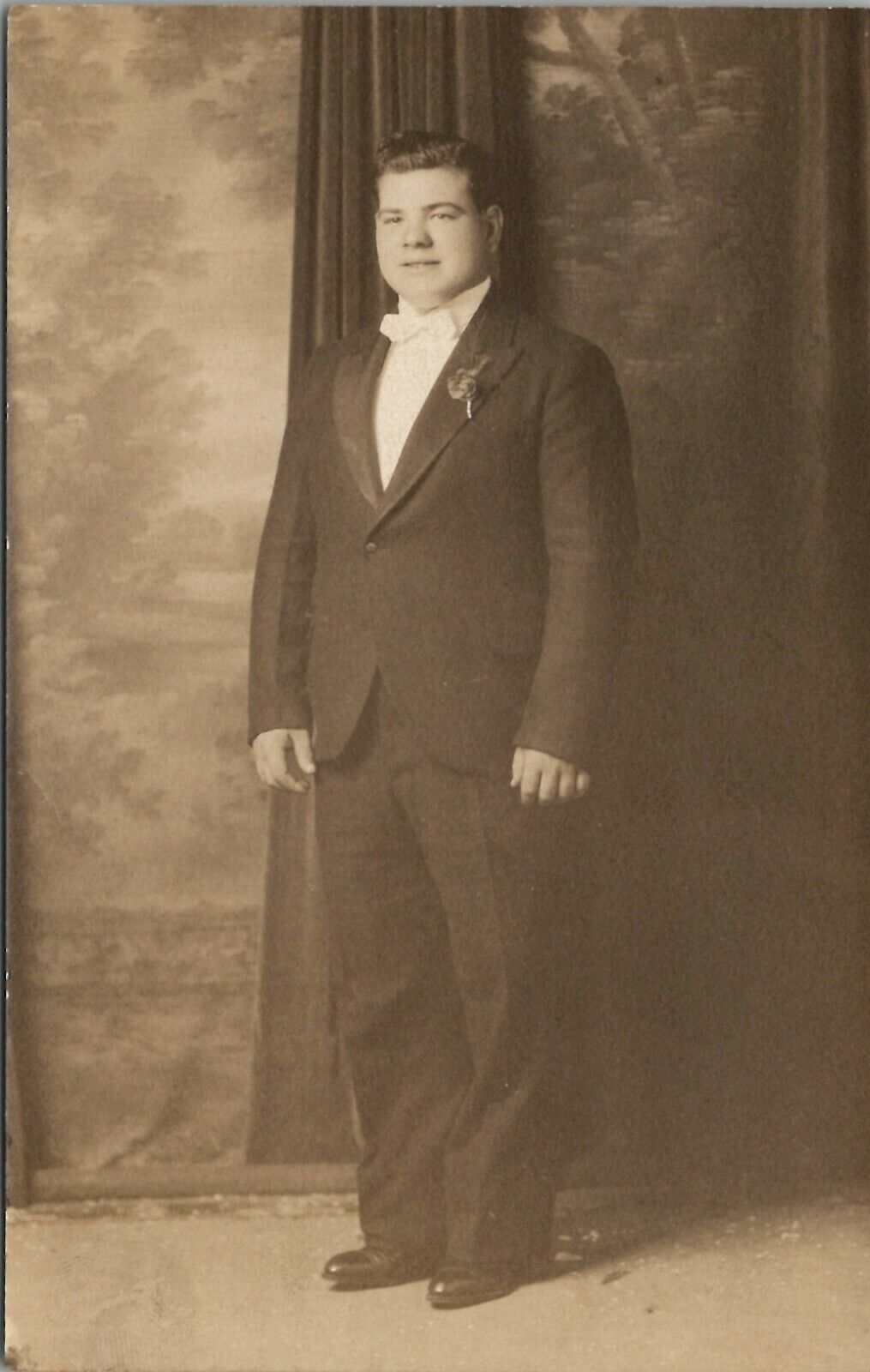 RPPC Stocky Build Young Man Suit Bow Tie Studio Real Photo Postcard V2 ...