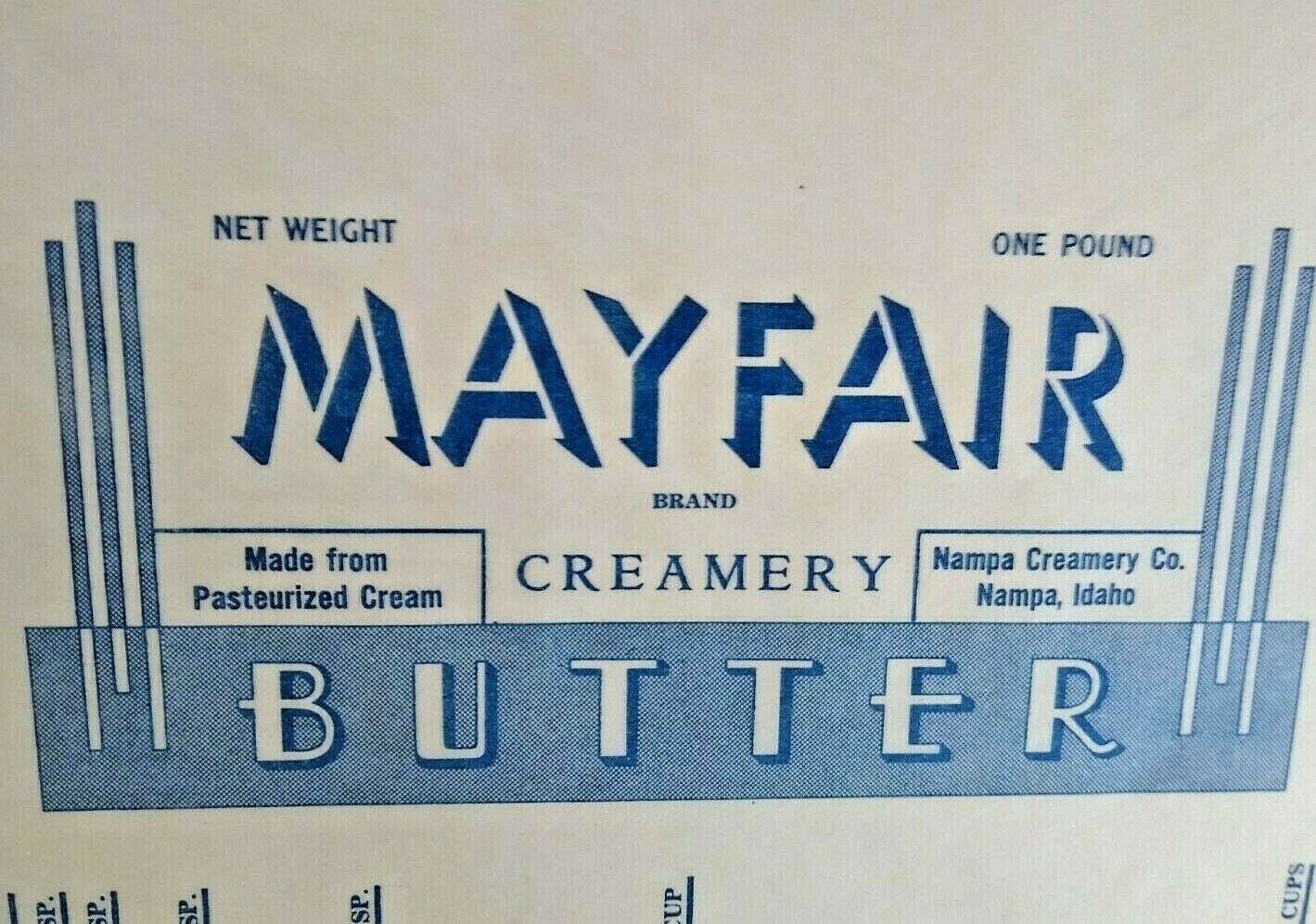 Butter Wrapper Mayfair Napa Idaho One Pound Vintage Label Circa 1940's ...