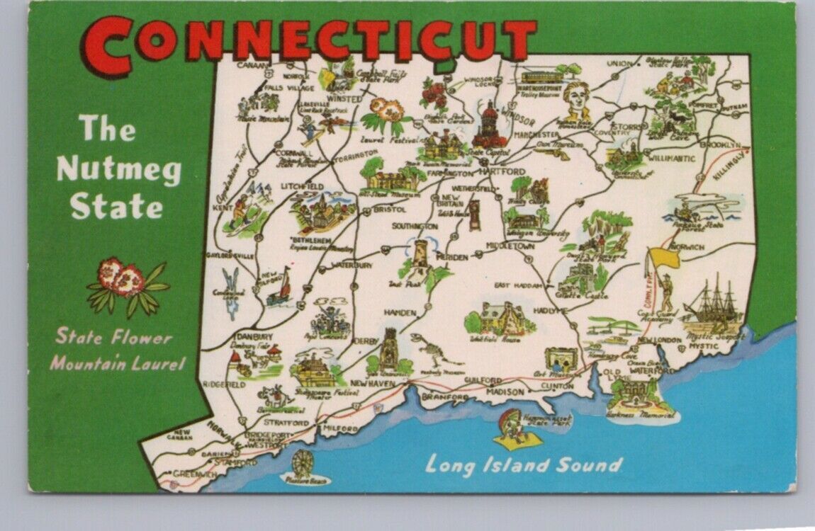 Connecticut State Map Showing Points Of Interest And Major Routes, 1975 ...