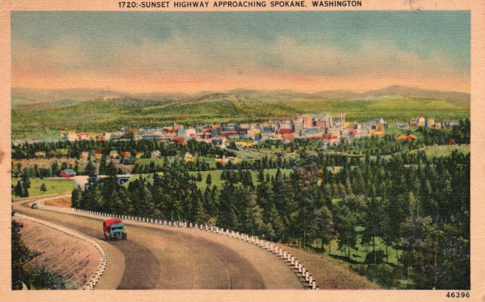 Postcard WA Sunset Highway approaching Spokane Washington 1949 Vintage ...