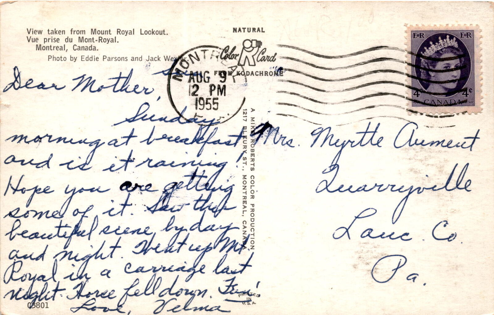 Vintage Montreal Canada Postcard Mount Royal Lookout 1955 | Canada ...