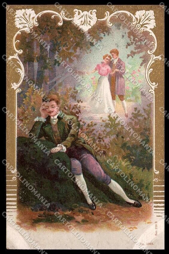 Illustratori Artist Signed Romantic Couple Lady Relief serie 1892 pc ...