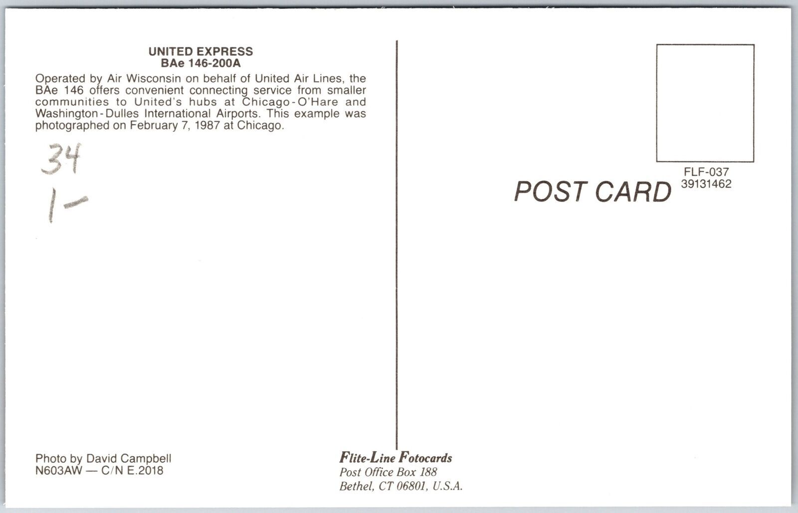 Airplane United Express BAe 146-200A Chicago O'Hare to Washington Dulle ...