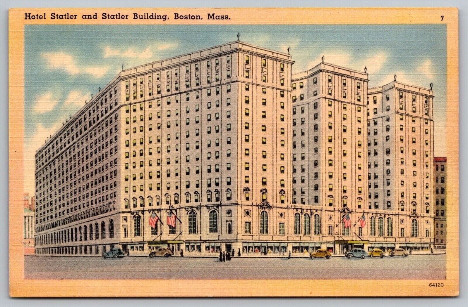 Hotel Statler Building Boston Massachusetts Street View American Flags ...
