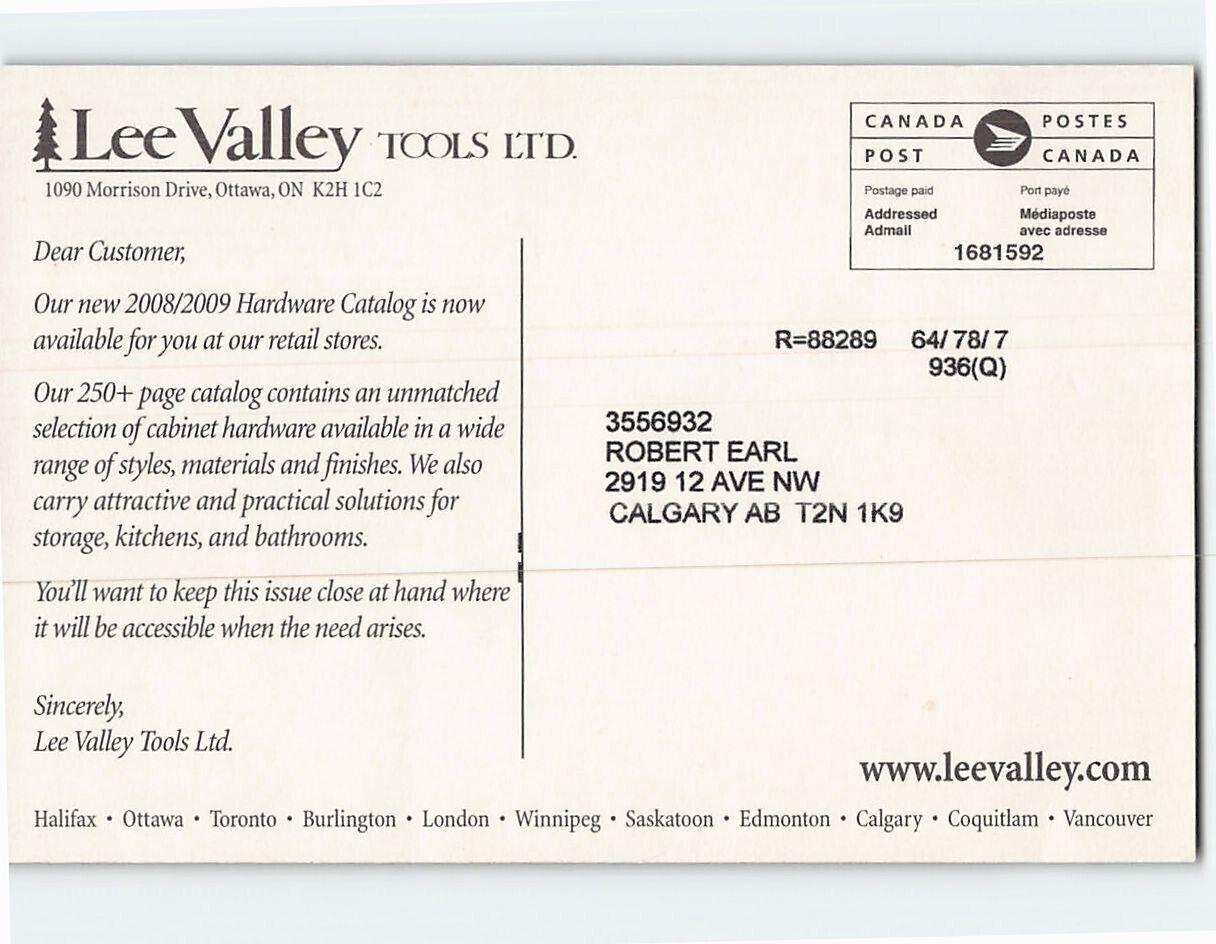 Postcard Our new 2008/2009 Hardware Catalog is now Available, Lee ...