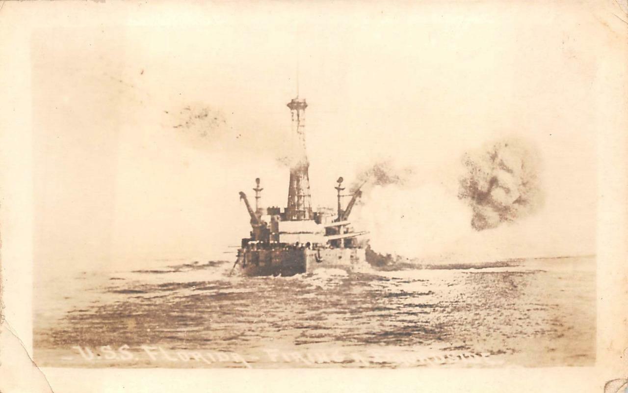 Rppc USS Florida Military Ship Firing Broadside Real Photo Postcard (C ...