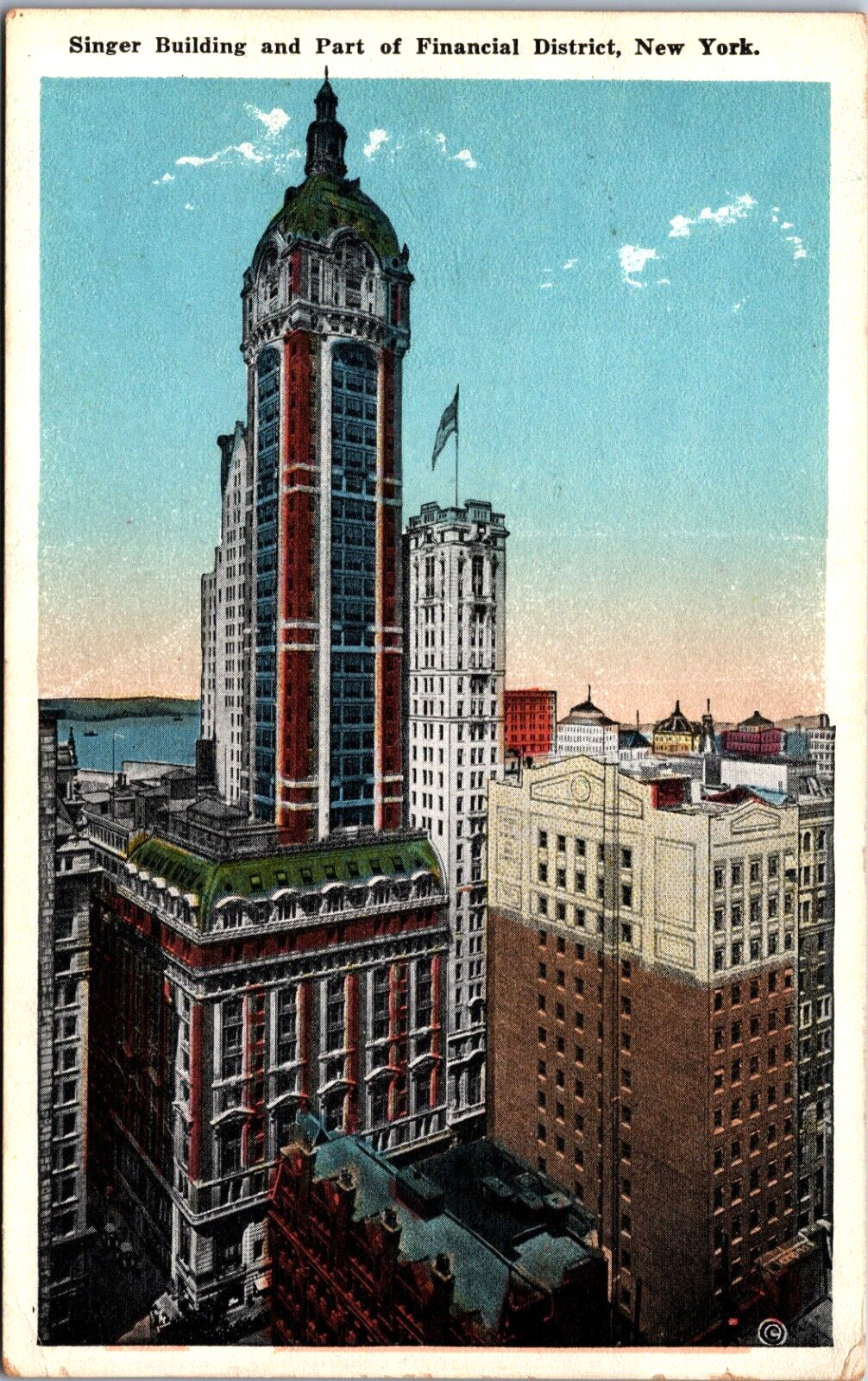 USA Singer Building Financial District New York City Vintage Postcard ...