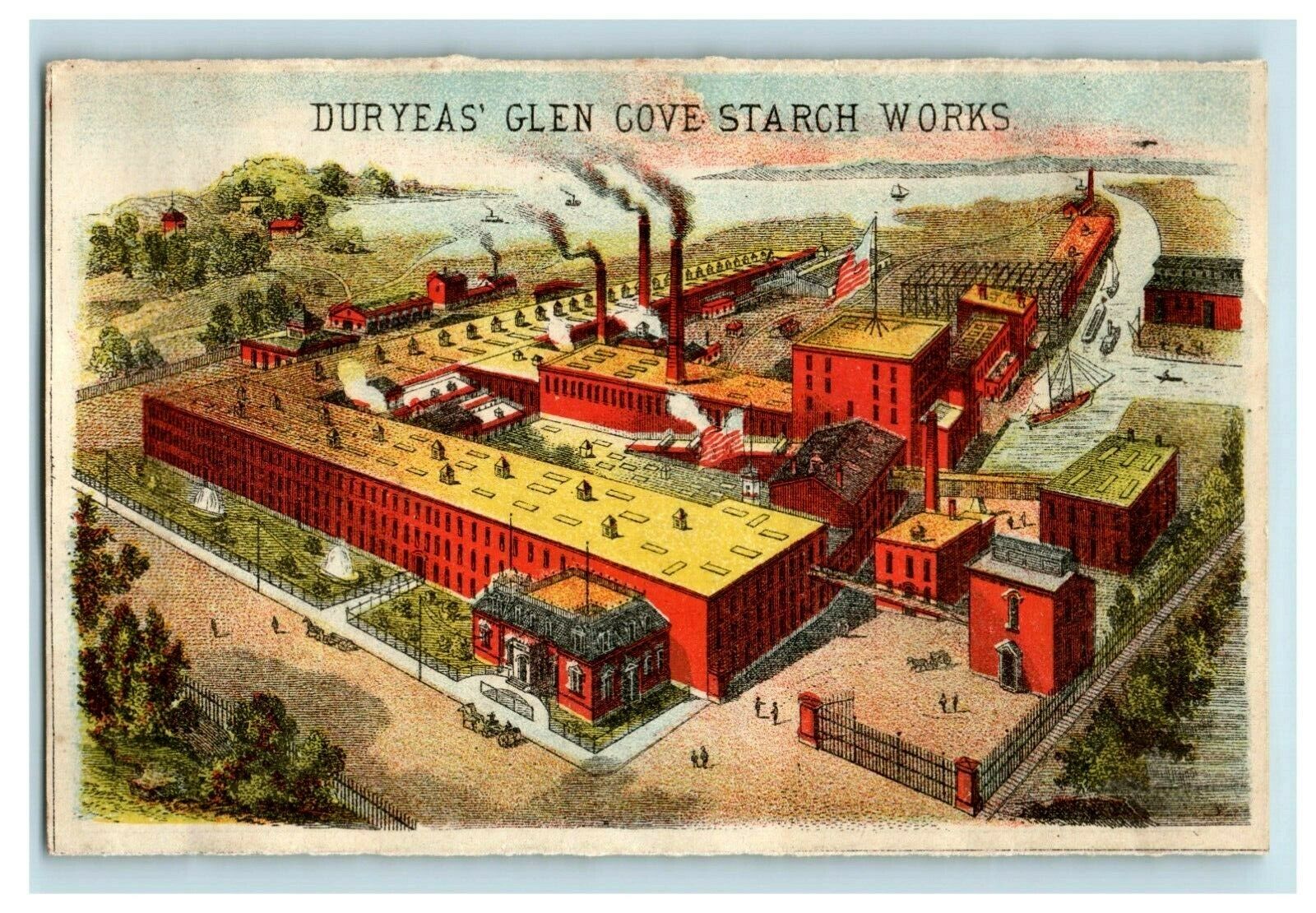 1870's Folder Card Duryea's Corn Starch Factory Scene Recipes Orange ...