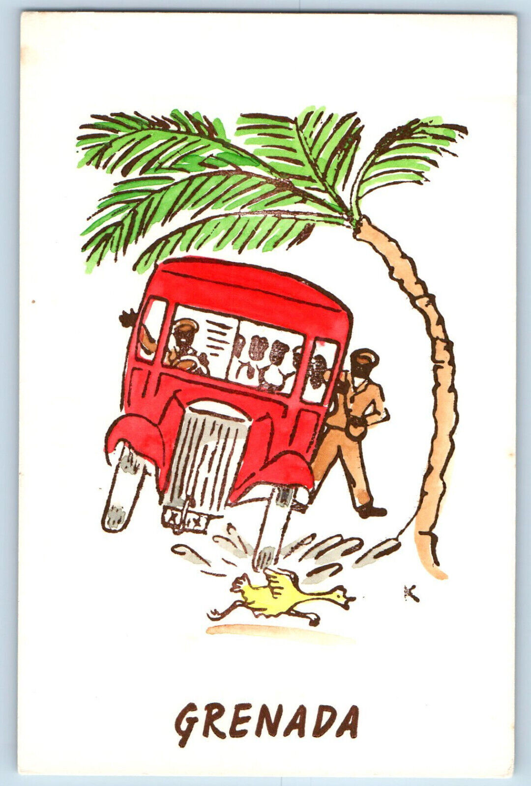 Grenada Postcard Bus with Passenger Tilting Scene c1950's Comic Vintage ...