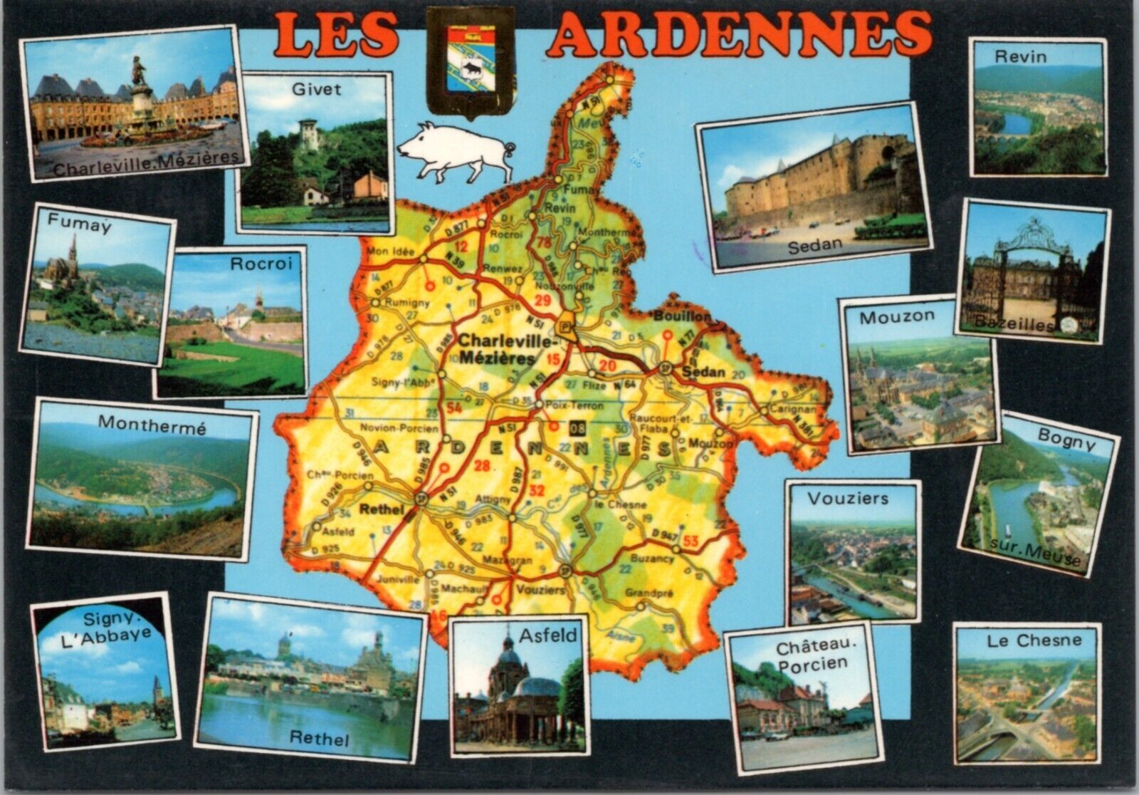 Postcard France Map - Les Ardennes - Map with pictures of city ...