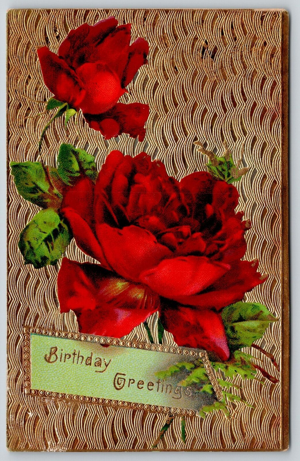 Vintage Victorian Flowers~Dark Red Roses~Gold Background~c1910 Postcard ...
