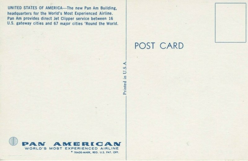 Pan Am Building New York Vintage 1960s Postcard | United States - New ...
